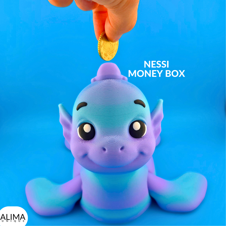 3D Printable Nessi - Money Box / Articulated Home Decoration by ALIMA UNIQUE DESIGNS